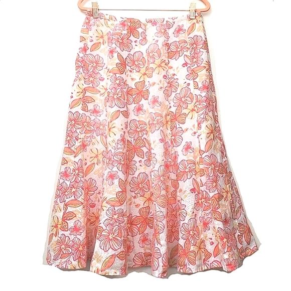 JM Collection | Skirts | Jm Collection 0 Linen White And Pink Floral ...